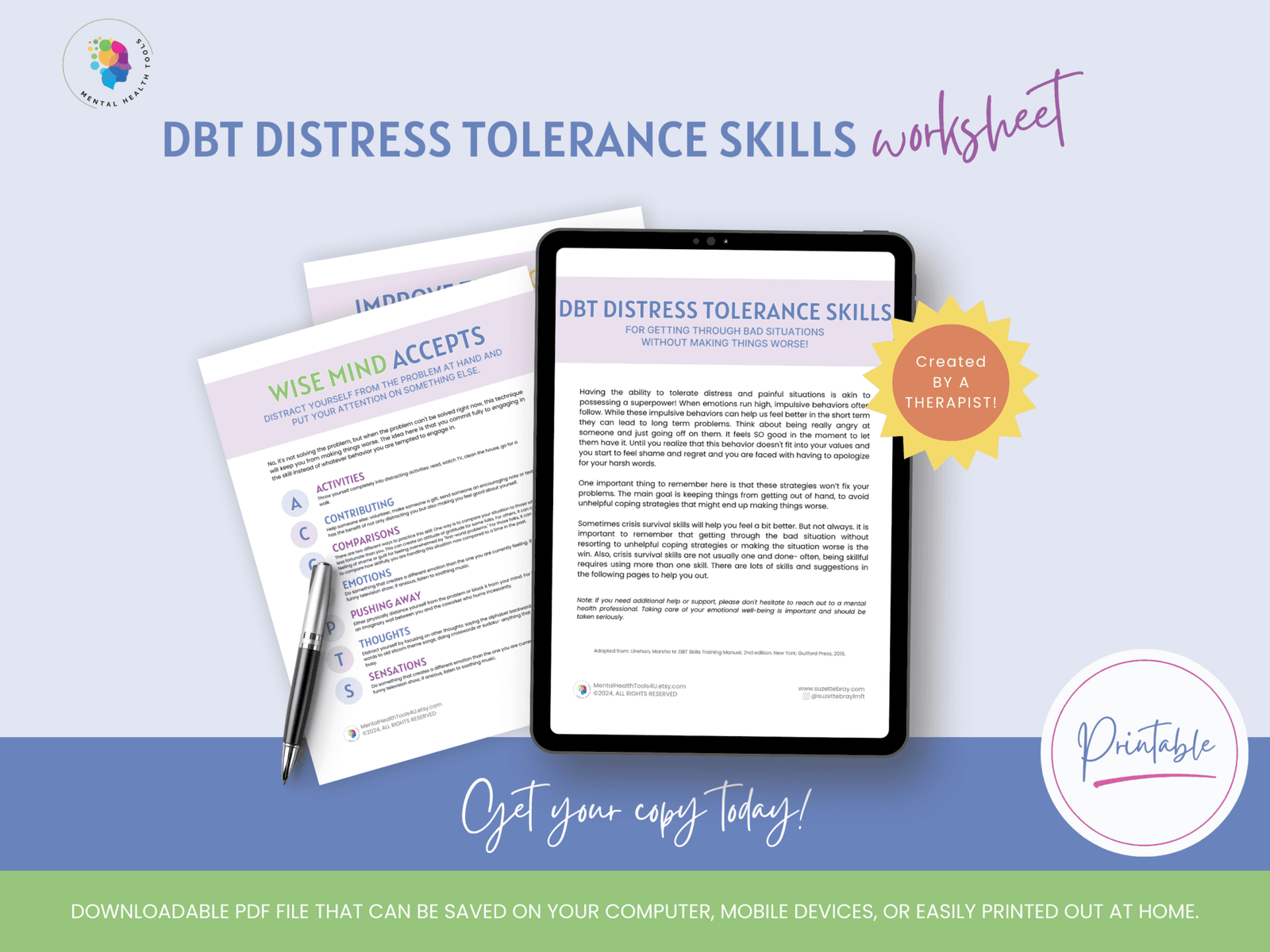 DBT Distress Tolerance Handouts Crisis Survival Skills | Suzette Bray, LMFT