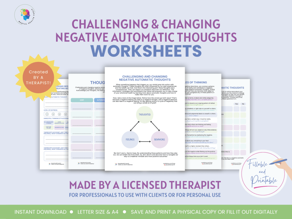 Challenging and Changing Negative Automatic Thoughts Worksheet ...